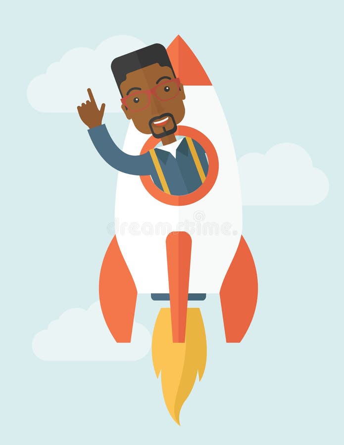Black Young Guy Inside the Rocket Stock Vector - Illustration of ...