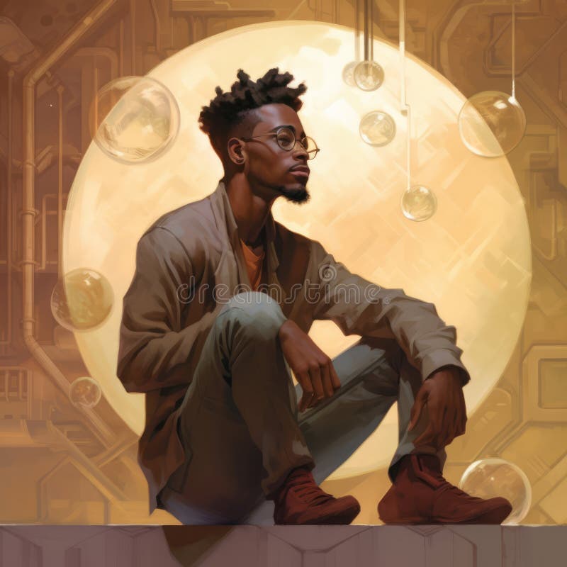 Black Old Man in Thinking and Doubts Cartoon Illustration. Stock ...