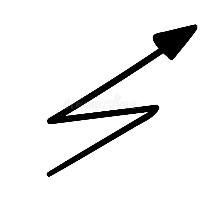 Black Zigzag Arrow Doodle. Lightning Bolt Icon Handdrawn Vector ...