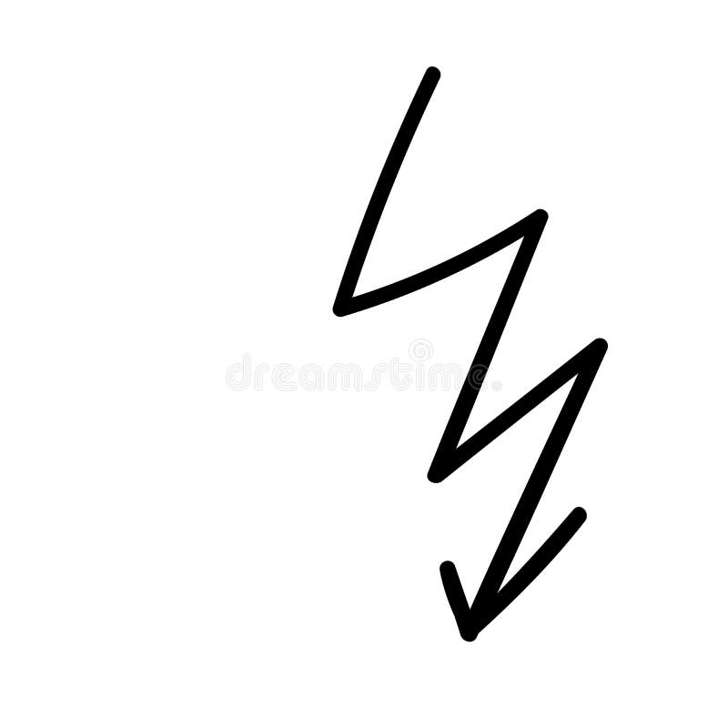 Black Zigzag Arrow Doodle. Lightning Bolt Icon Handdrawn Vector ...