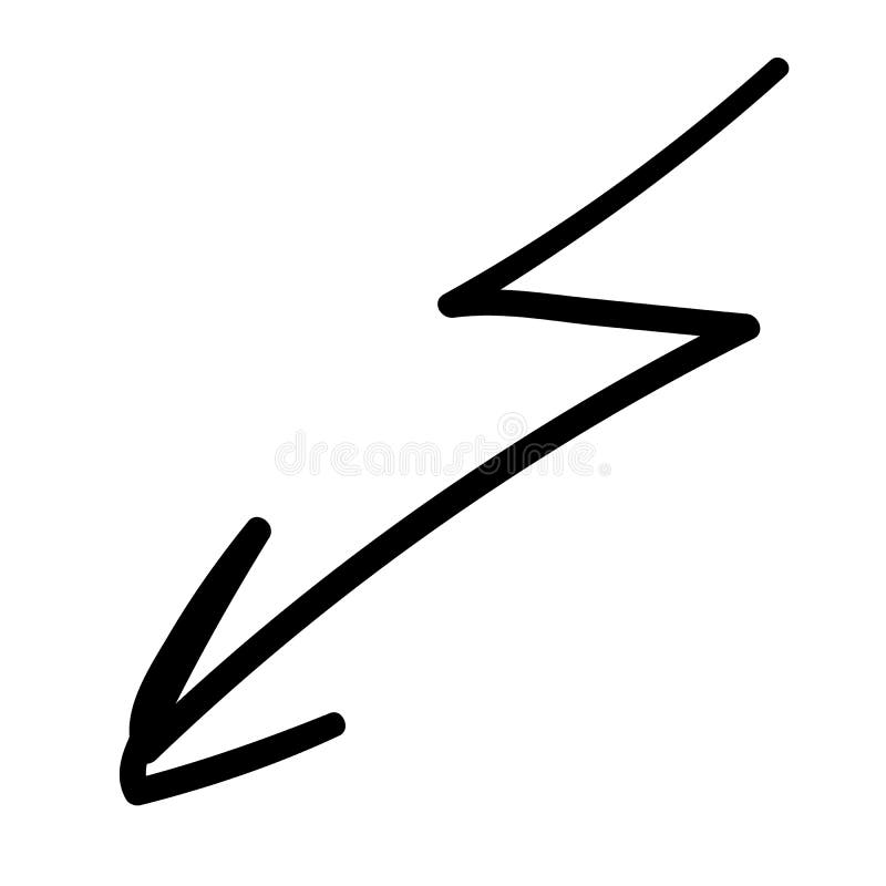 Black Zigzag Arrow Doodle. Lightning Bolt Icon Handdrawn Vector ...