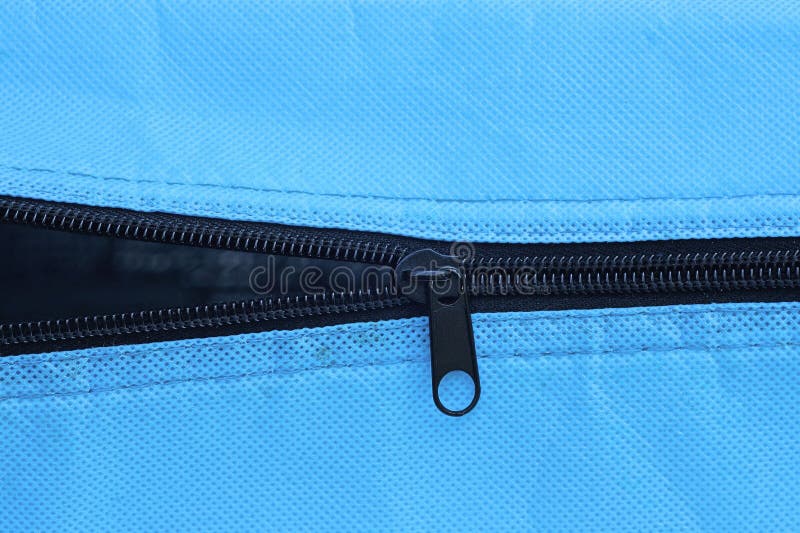 Black Zip on the Blue Fabric of an Open Bag Stock Photo - Image of belt ...