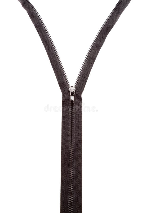 Black Big Zipper on Leather Material with Shiny Metal Head in Closeup ...