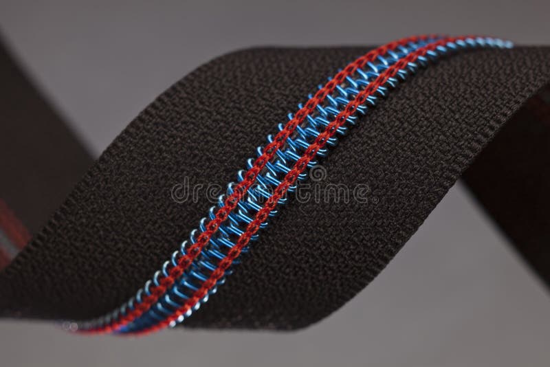 Black Zipper with Blue and Red Line Stock Photo - Image of blue, craft ...