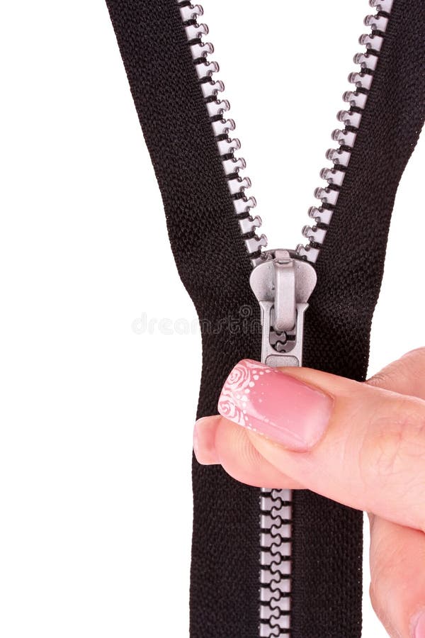 Black Zipper and Hand Closeup Isolated Stock Photo - Image of single ...