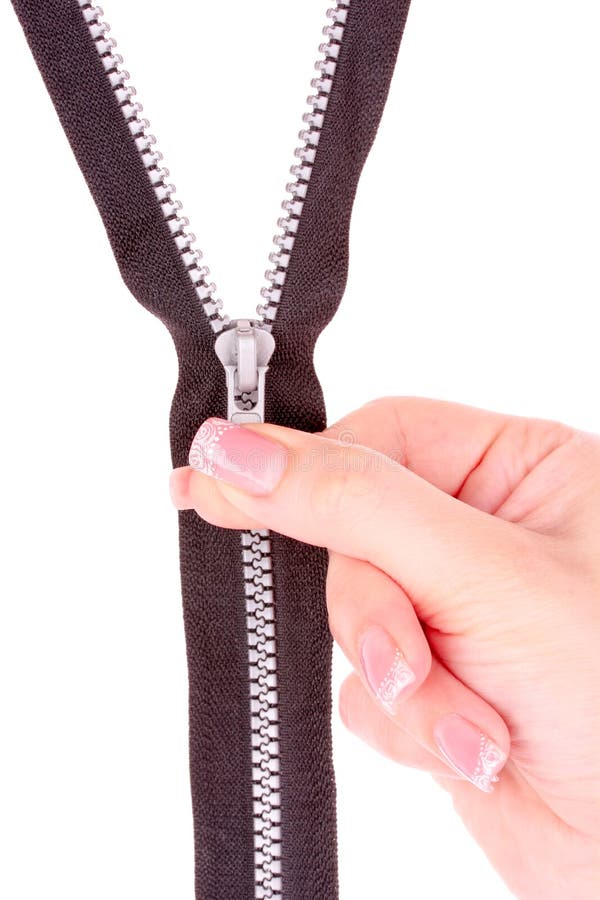 Black Zipper and Hand Closeup Isolated Stock Photo - Image of single ...