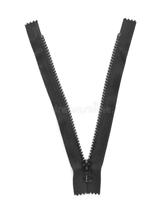 Black Zipper Isolated on White, Top View Stock Photo - Image of ...