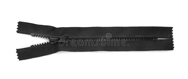 Black Zipper Isolated on White, Top View Stock Photo - Image of textile ...