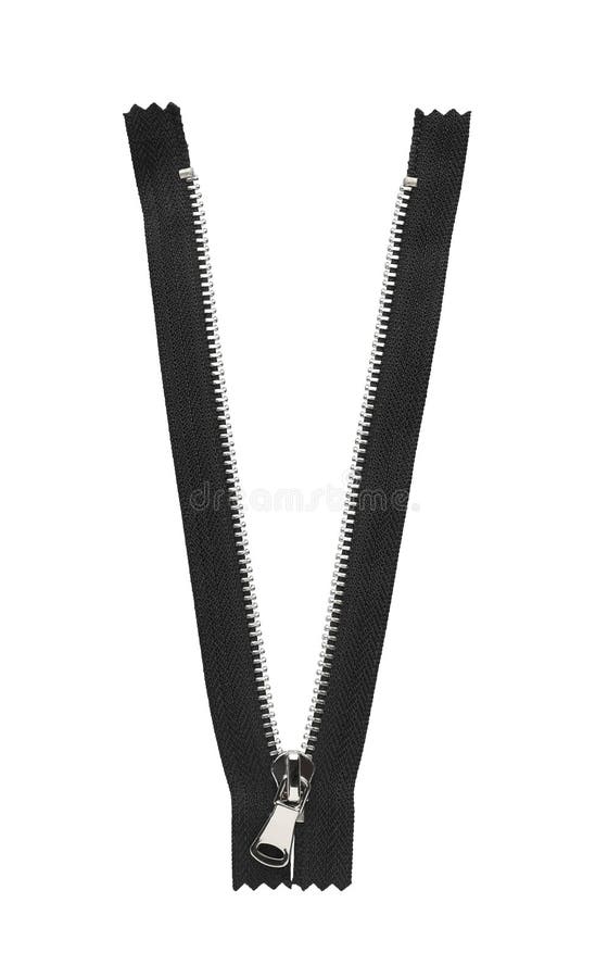 Black Zipper Isolated on White, Top View Stock Image - Image of ...