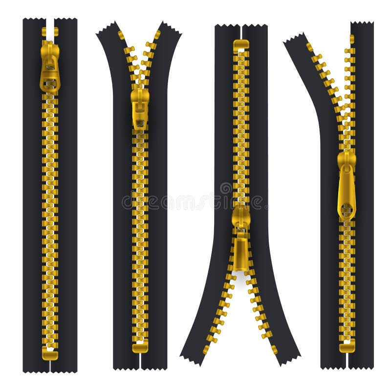 Black Zipper with Metallic Golden Teeth and Hasp Stock Illustration ...
