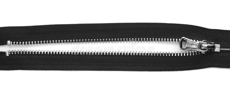 Black Zipper on White Background, Top View Stock Image - Image of ...