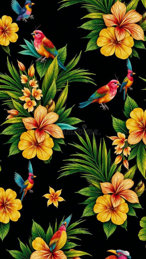 Blackandyellow Tropical Print Pattern Representing a Classic Hawaiian ...