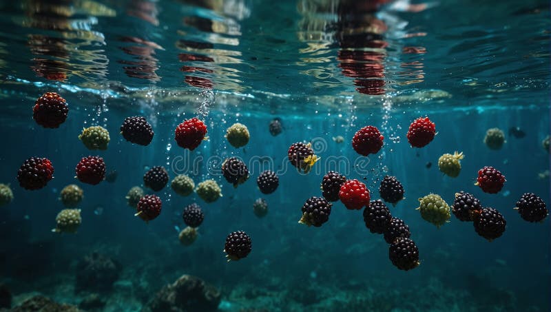 Blackberries Fall into Crystal Clear Water Creating Mesmerizing ...
