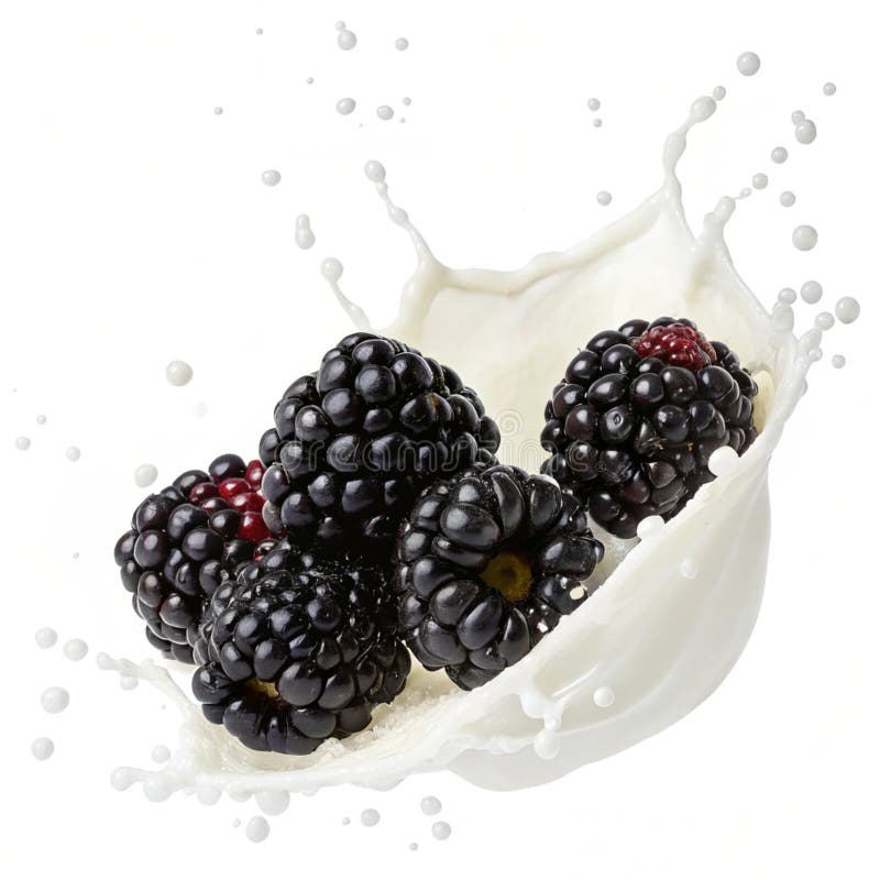 Blackberries Milk Splash Floating Isolated on White Background Stock ...