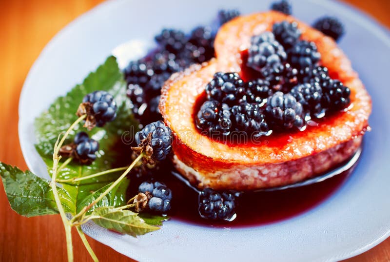 Blackberries with Sweet Dessert, Side View Stock Image - Image of heart ...
