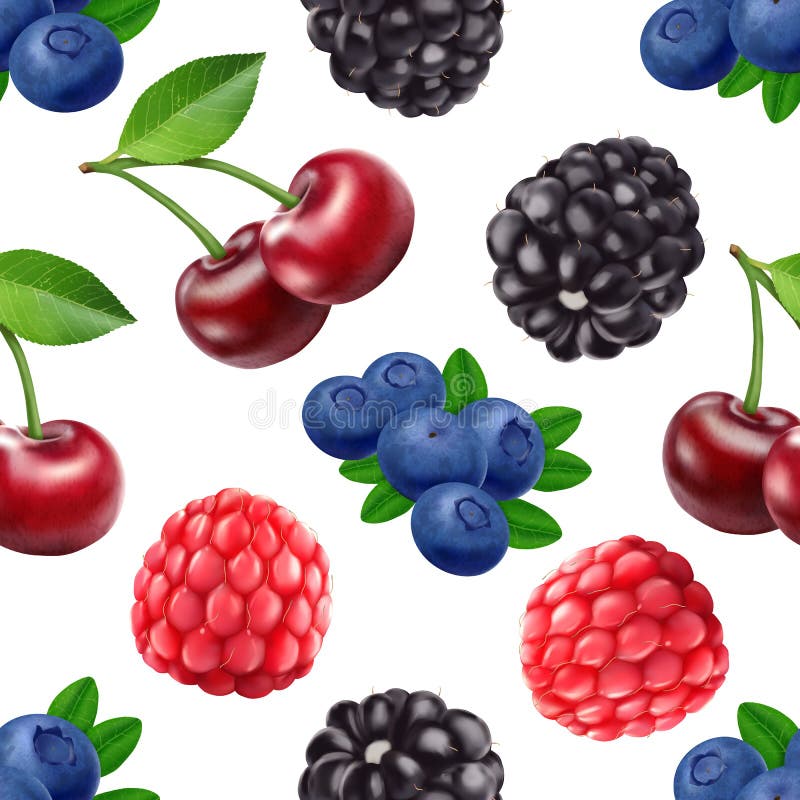 Blackberry Blueberry Cherry and Raspberry Seamless Pattern. 3d ...
