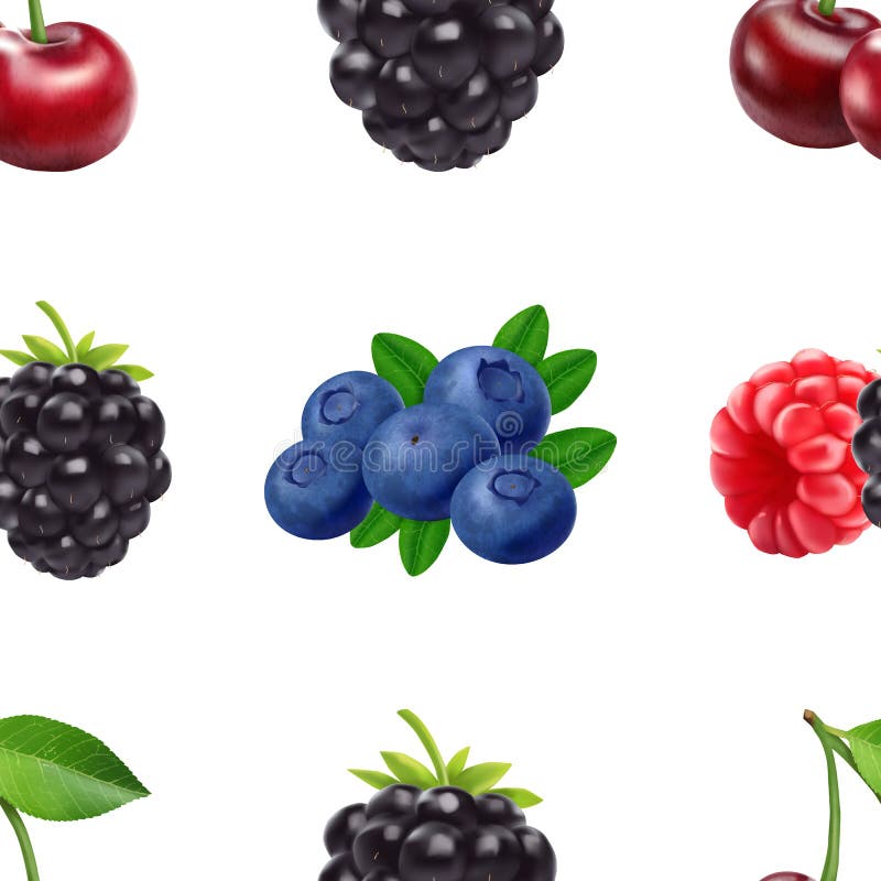 Blackberry Blueberry Cherry and Raspberry Seamless Pattern. 3d ...