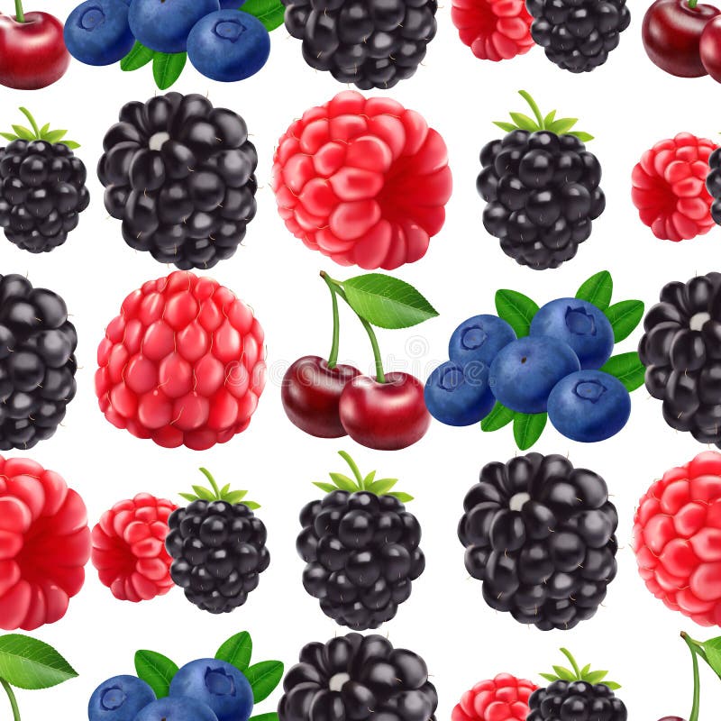 Blackberry Blueberry Cherry and Raspberry Seamless Pattern. 3d ...