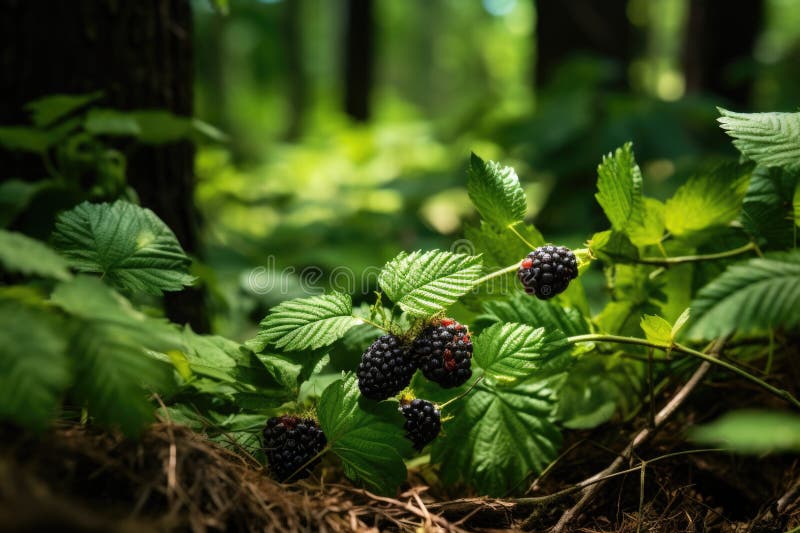 Blackberry Bushes Growing in a Dense Forest Environment Stock Photo ...
