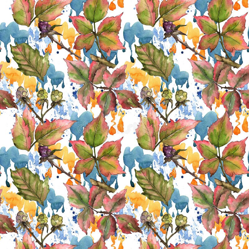 Blackberry Leaves Pattern in a Watercolor Style. Stock Illustration ...