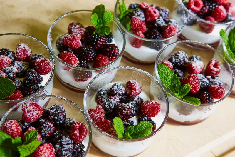 Blackberry and Raspberry in the White Yogurt. Stock Image - Image of ...