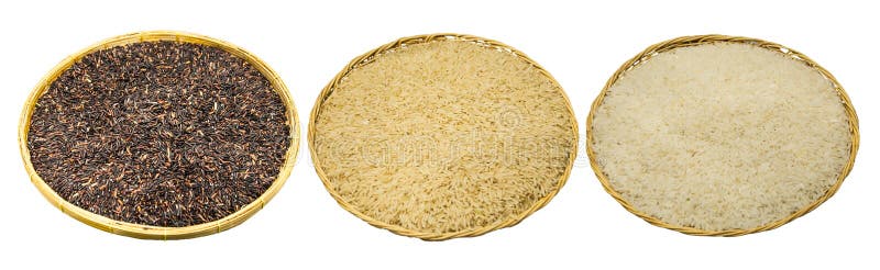 Blackberry Rice, Brown Rice, Jasmine Rice in Basket Stock Photo - Image ...