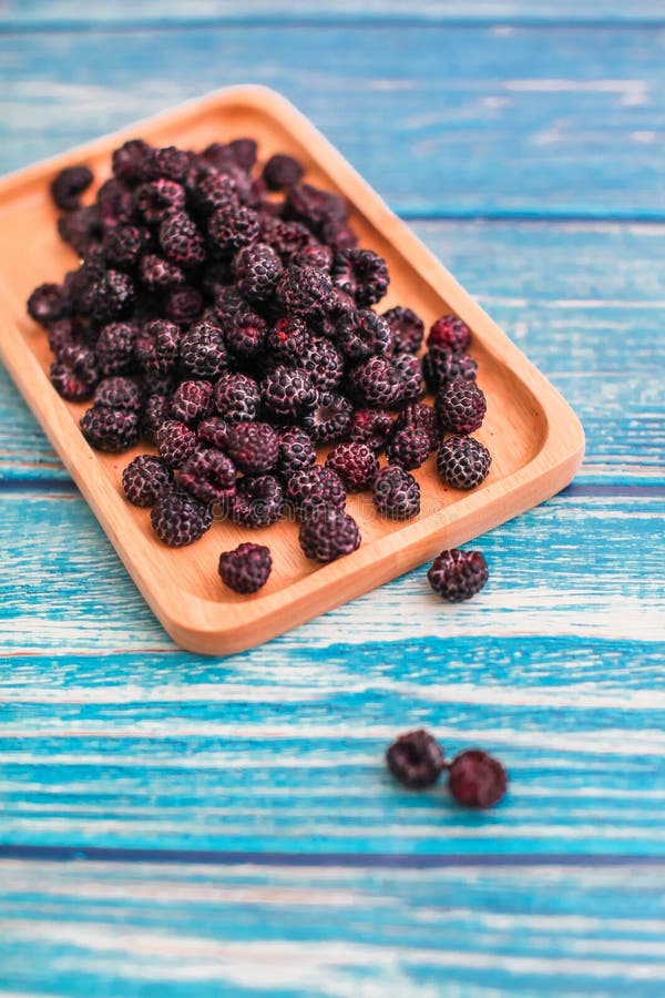 Blackberry in Wooden Rectangular Bowl. Delicious Black Raspberry on ...