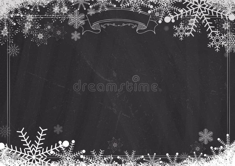 Blackboard Background with Border, Snowflake and Snow Stock ...