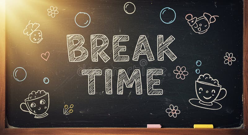 A Blackboard with "BREAK TIME" Written in Bold, Chalky White Letters ...