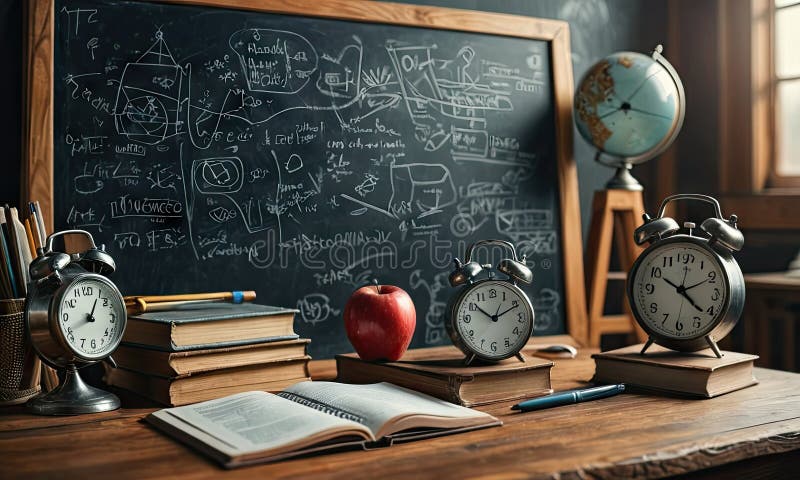 A Blackboard with a Bunch of Math Problems on it, Along with a Clock ...