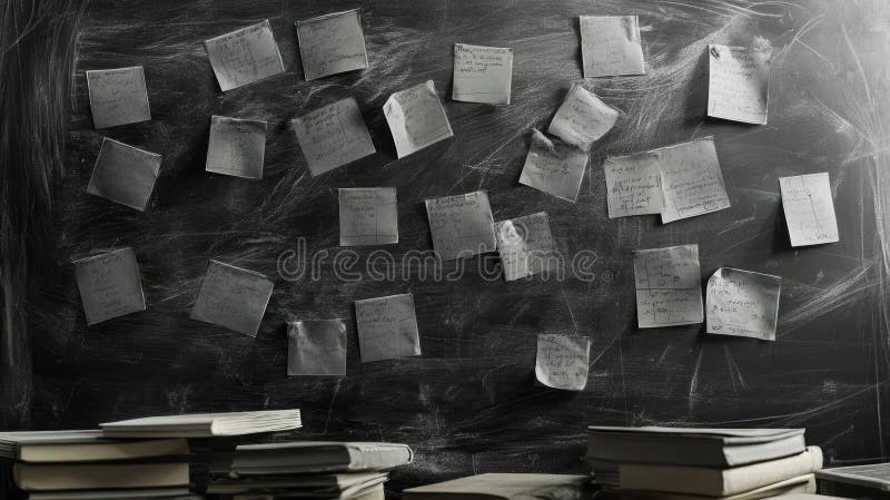A Blackboard with a Bunch of Notes Attached To it Stock Illustration ...