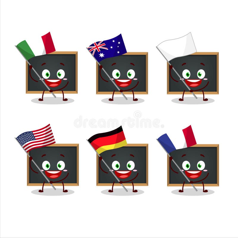 Blackboard Cartoon Character Bring the Flags of Various Countries Stock ...