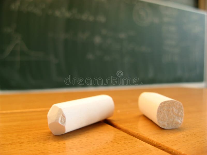 Blackboard and chalk stock image. Image of green, table - 6437495