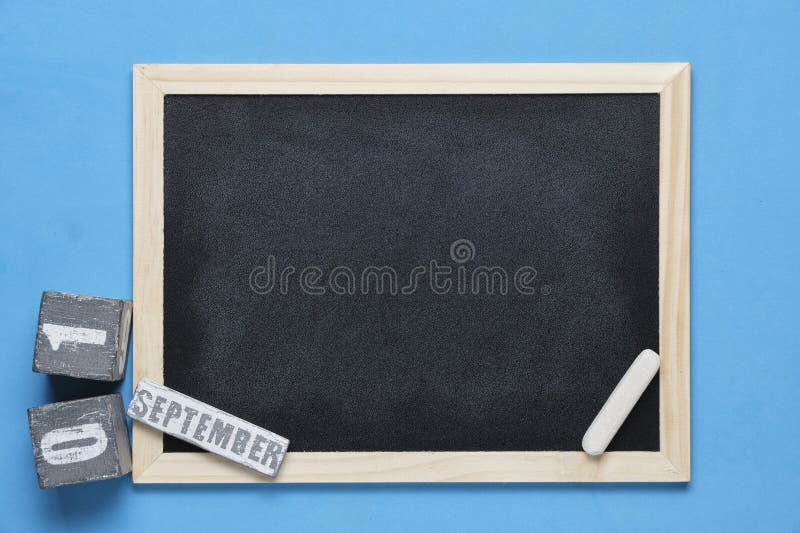 Blackboard with Chalk Blue Background and September 01 on Calendar ...