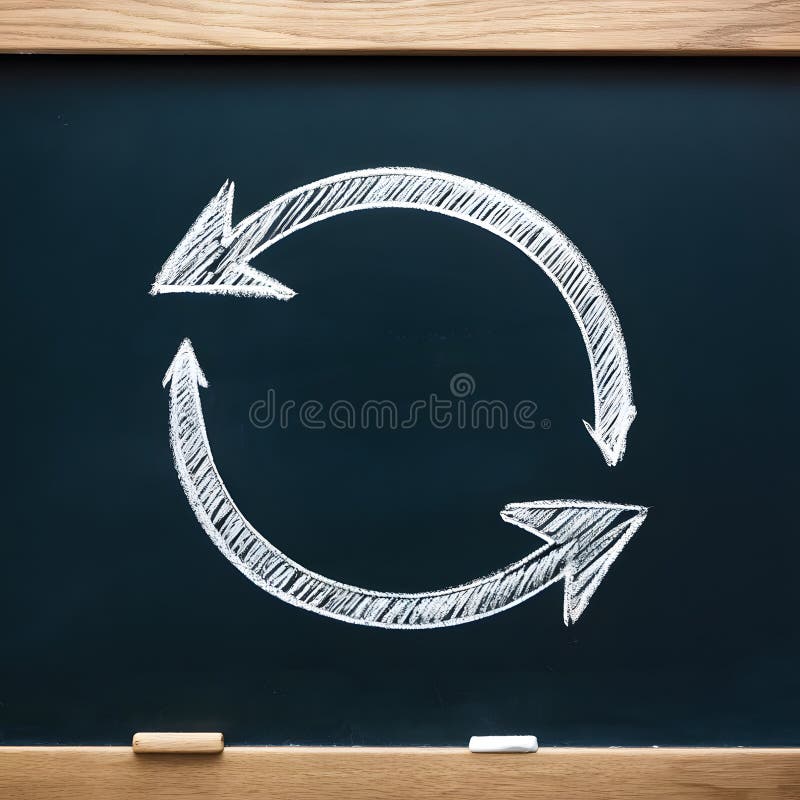 Chalk Drawing of Looped Arrows on Blackboard with Wooden Frame, Crisp ...