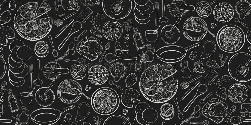 Blackboard Chalkboard Baking Seamless Vector Pattern with Cooking ...