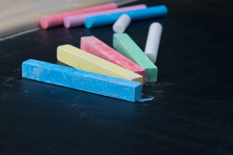 On Blackboard Close-up, Colorful Chalk for Writing Stock Photo - Image ...