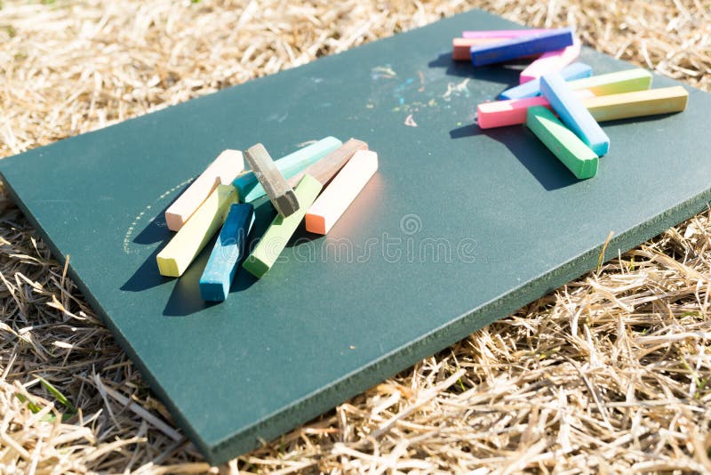 Blackboard with Color Chalk Stock Image - Image of closeup, equipment ...