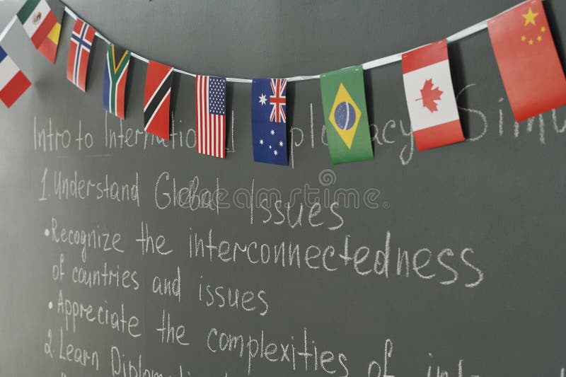 Blackboard Decorated with Flags Stock Photo - Image of empty, classroom ...