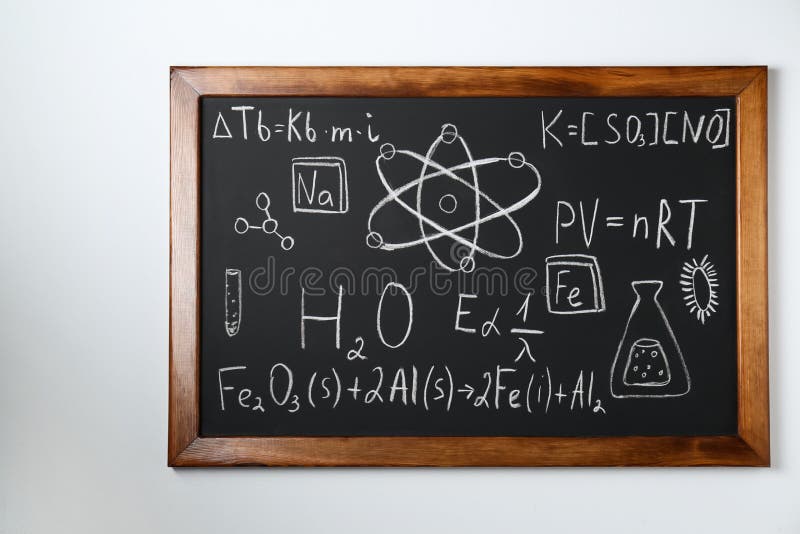 Blackboard with Different Chemical Formulas Written with Chalk on White ...