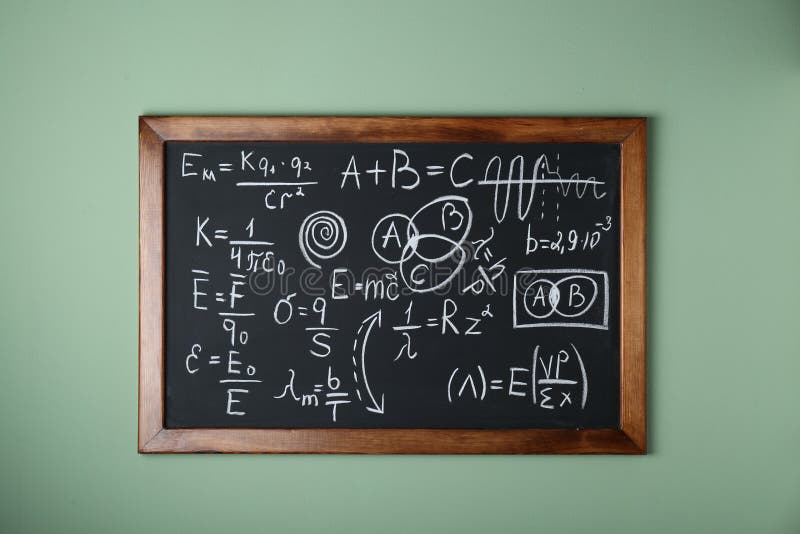 Blackboard with Different Physical Formulas Written with Chalk on Light ...