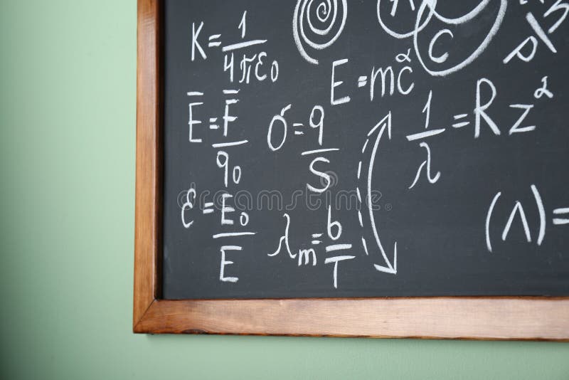 Blackboard with Different Physical Formulas Written with Chalk on Light ...