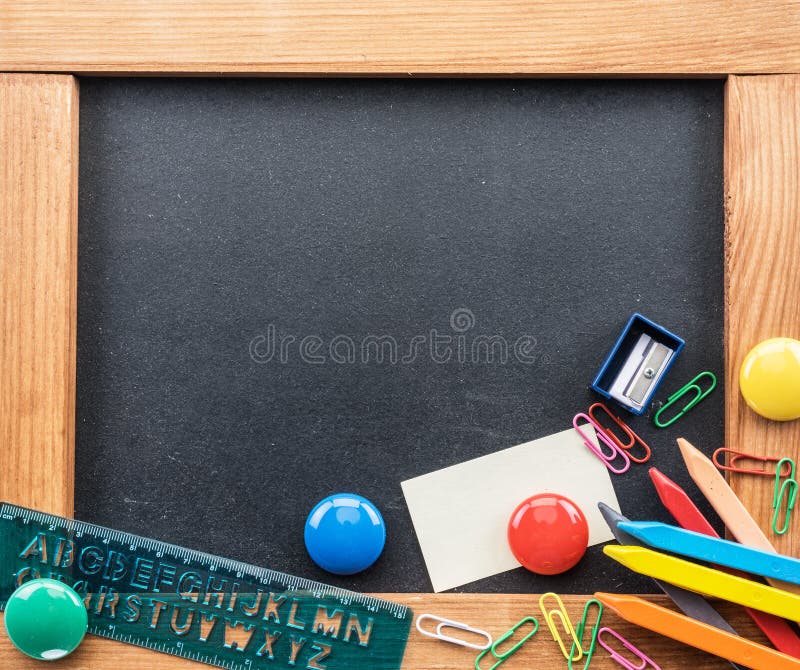 Blackboard and Different School Things. Close Up Stock Image - Image of ...