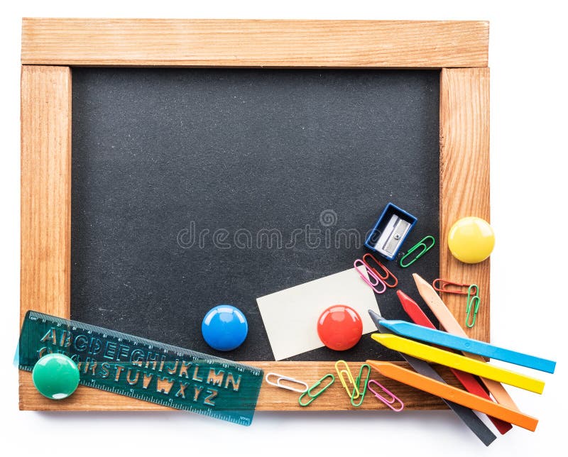 Blackboard and Different School Things. Close Up Stock Image - Image of ...