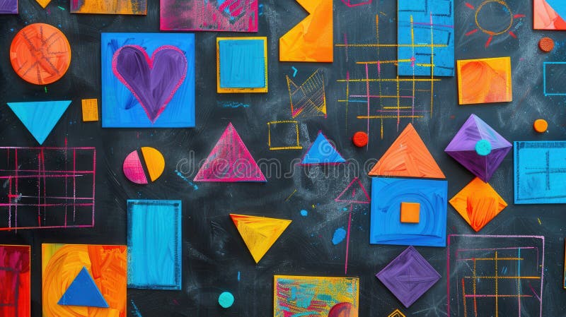 A Blackboard Displays an Array of Colorful Geometric Shapes and ...