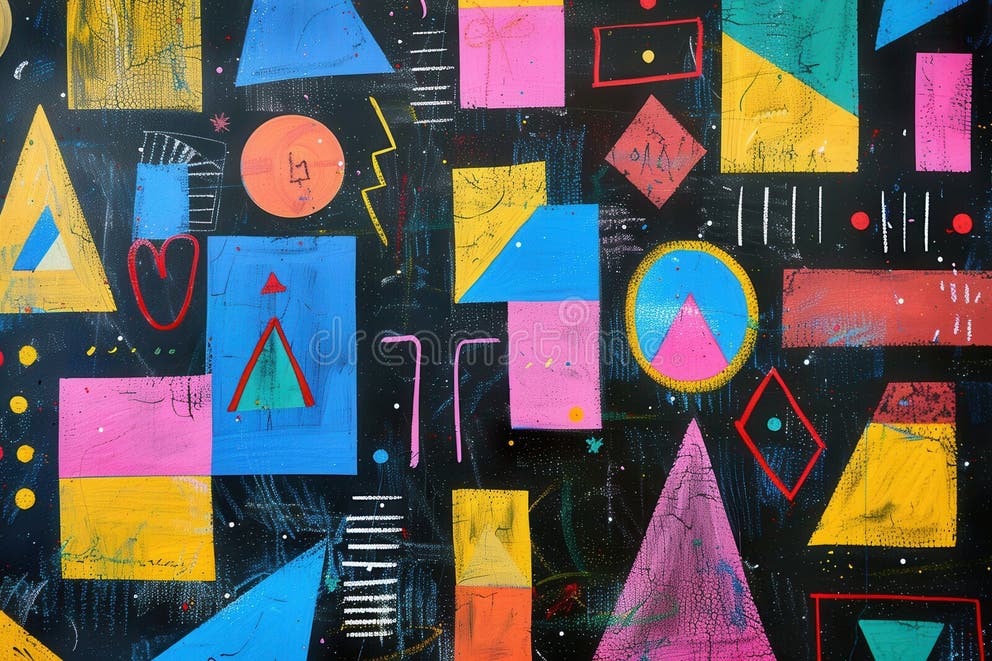 A Blackboard Displays an Array of Vibrant Geometric Shapes and Patterns ...