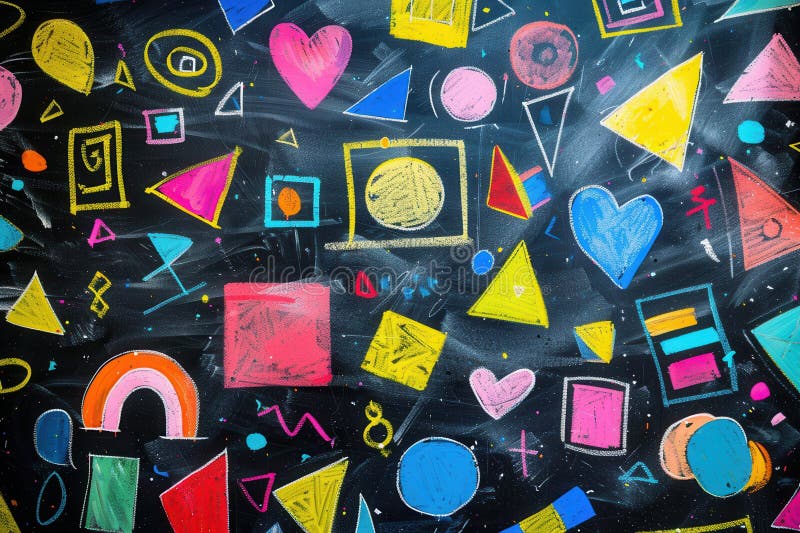A Blackboard Displays Vibrant Geometric Shapes and Patterns Created ...