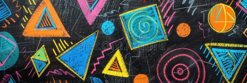 A Blackboard Displays Vibrant Geometric Shapes and Patterns Created ...