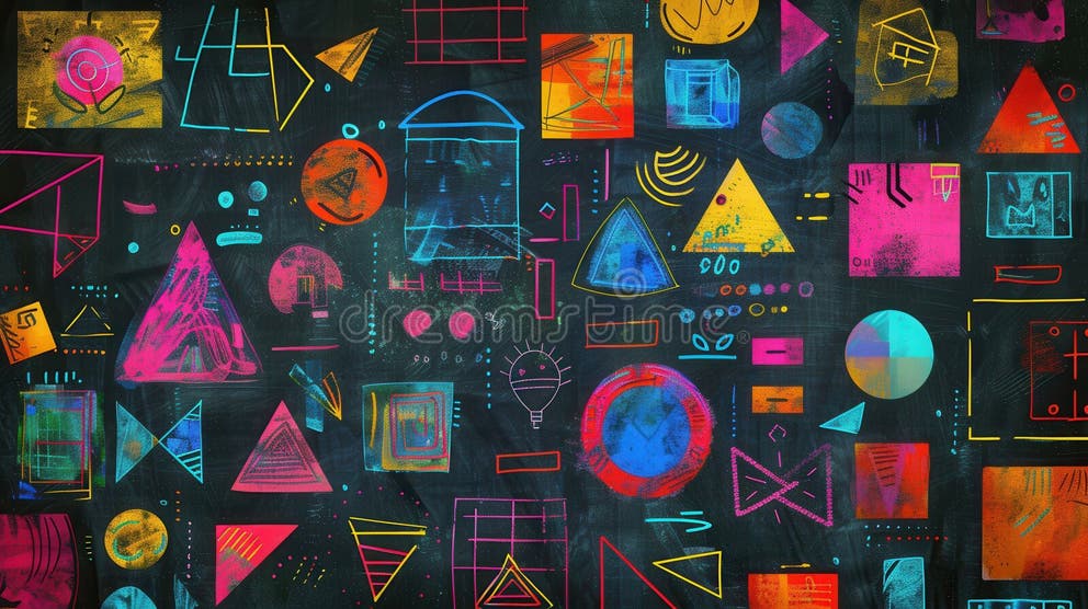 A Blackboard Displays Vibrant Geometric Shapes and Patterns, Showcasing ...