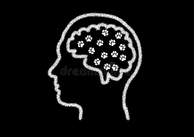 Blackboard Drawing of a Head with Dog Paws on the Brain Stock ...